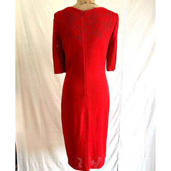 St. John | Dresses | St John Red Knit Sheath Dress Size Crew Neck Elbow ...